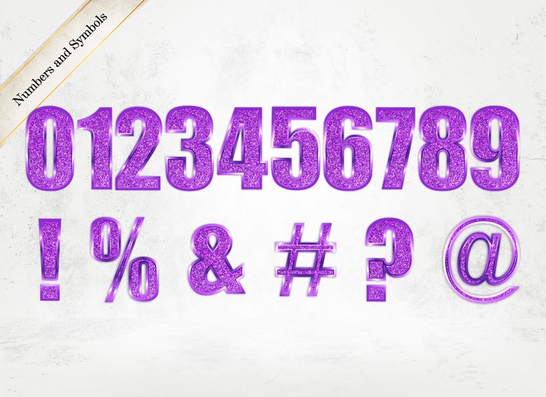 Purple Glitter Alphabet Clipart: Metallic Letters, Numbers, Symbols ...