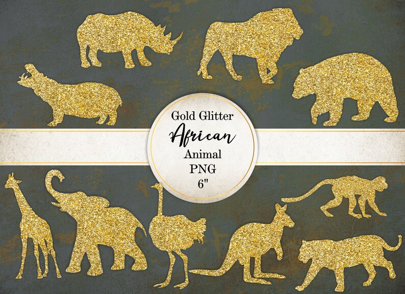 Gold Glitter Safari Animals Clipart: PNG Images (commercial Use) - Etsy