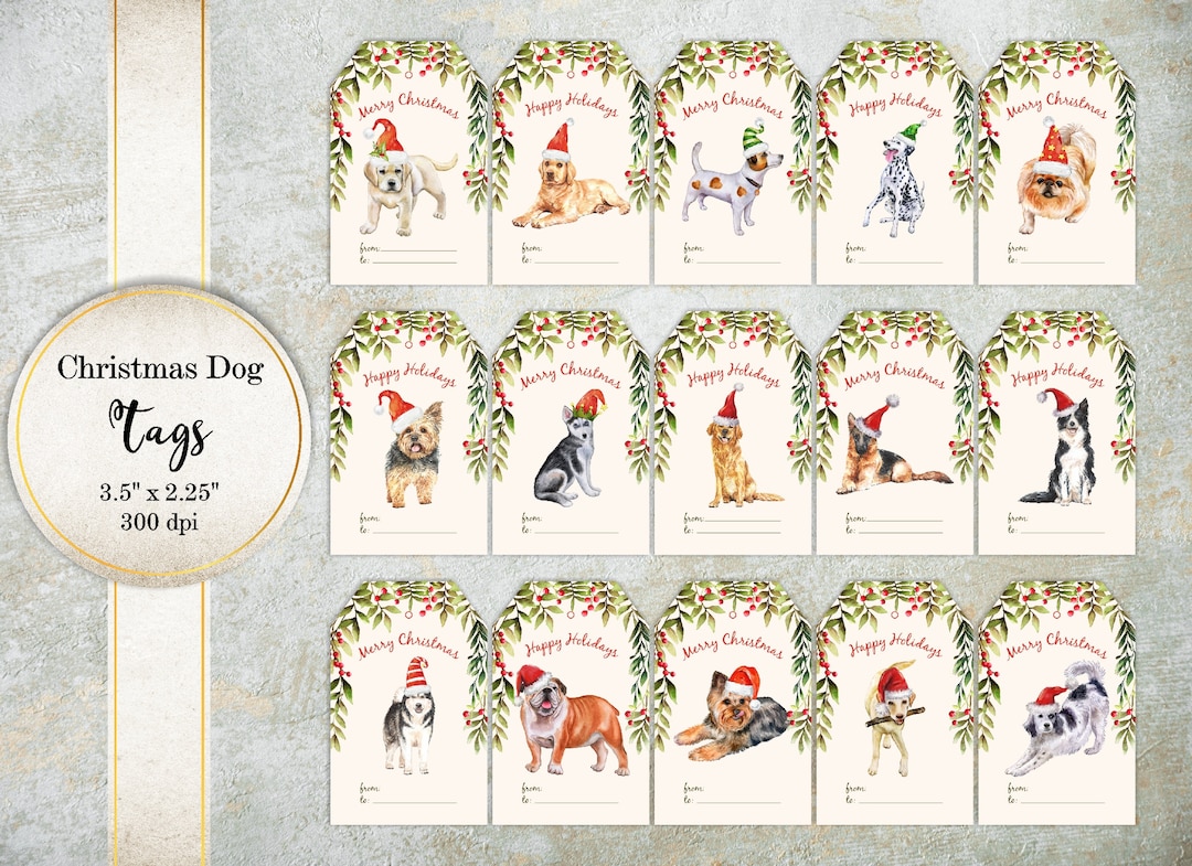 Printable Christmas Dog Gift Tags, Merry Christmas to / From Gift Tags ...