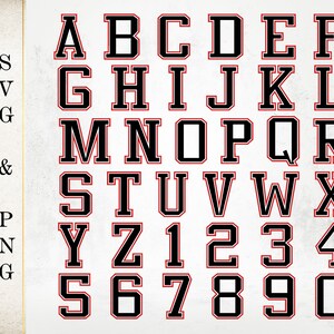 Varsity Font Clipart: Red and Black Sports Letters & Numbers (SVG, PNG ...