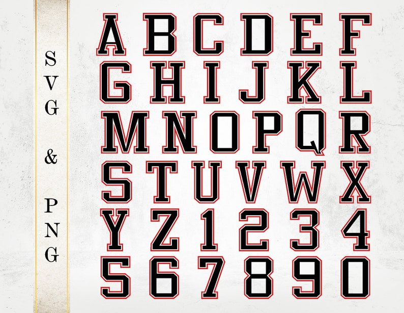 Varsity Font Clipart: Red and Black Sports Letters & Numbers (SVG, PNG ...