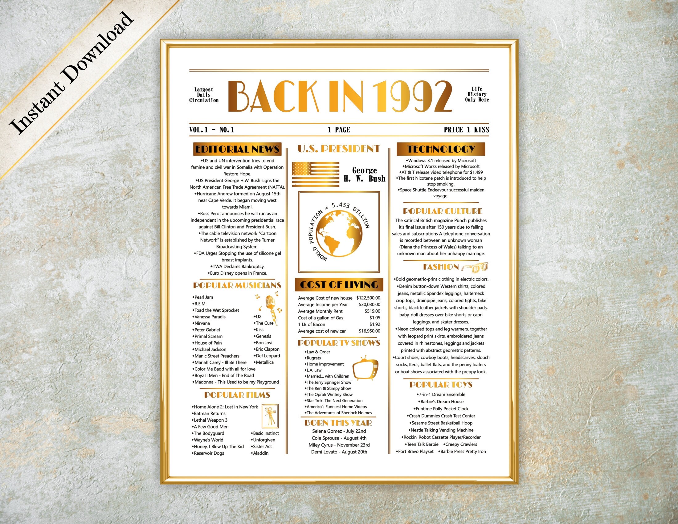 Back in Time Poster Back in 1992 Poster Birthday 1992 Facts - Etsy
