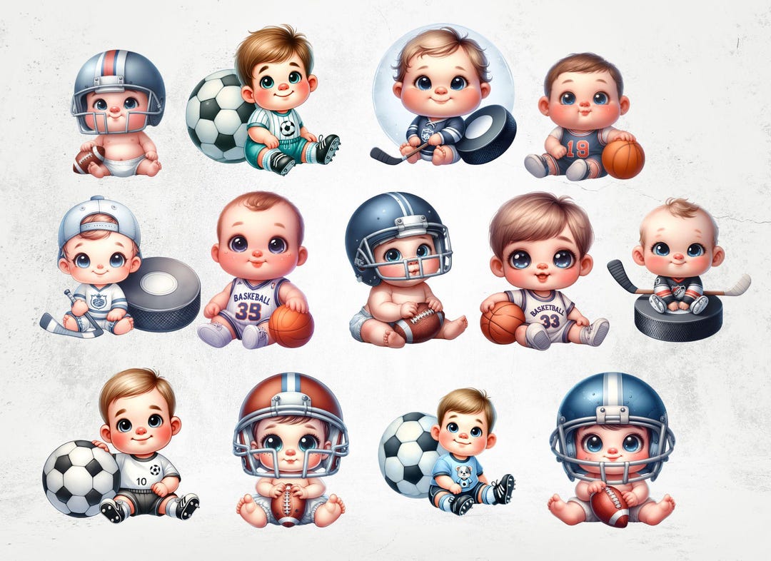 Watercolor Sporty Baby Boys Clipart: Sports Bundle (PNG) - Etsy