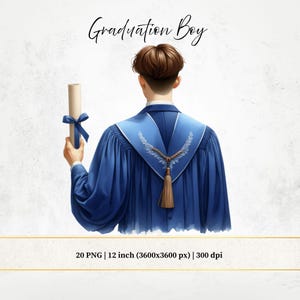 Graduation Boys in Royal Blue Outfit, Watercolor Different Type of Hair ...