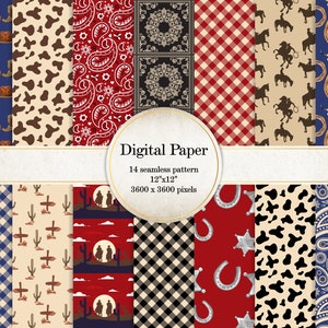 Cowboy Digital Paper Pack Seamless Pattern Wild West | Etsy