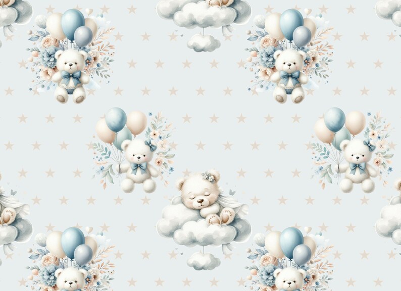 Blue Teddy Bear Digital Paper Pack: Seamless Scrapbook Patterns ...