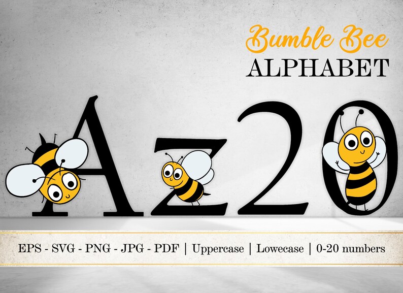 Bee Alphabet SVG: Uppercase, Lowercase, Numbers 0-20 (digital Download ...