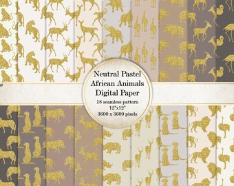Gold Glitter Safari Digital Paper Seamless Patterns and Backgrounds ...