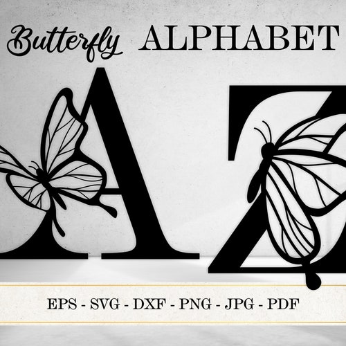 Butterfly Alphabet SVG Letters A-Z Monogram Font PNG Image - Etsy