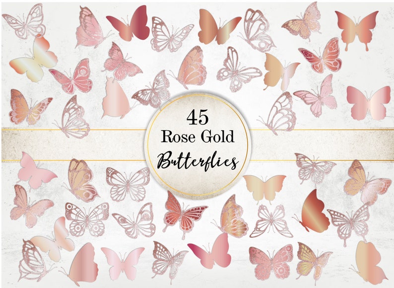 Rose Gold Glitter Butterflies Image Pack Lace Rosegold - Etsy
