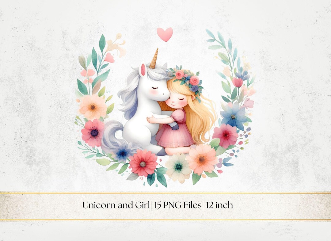 Little Girl Hugging an Unicorn Clipart, Girl and Unicorn PNG ...