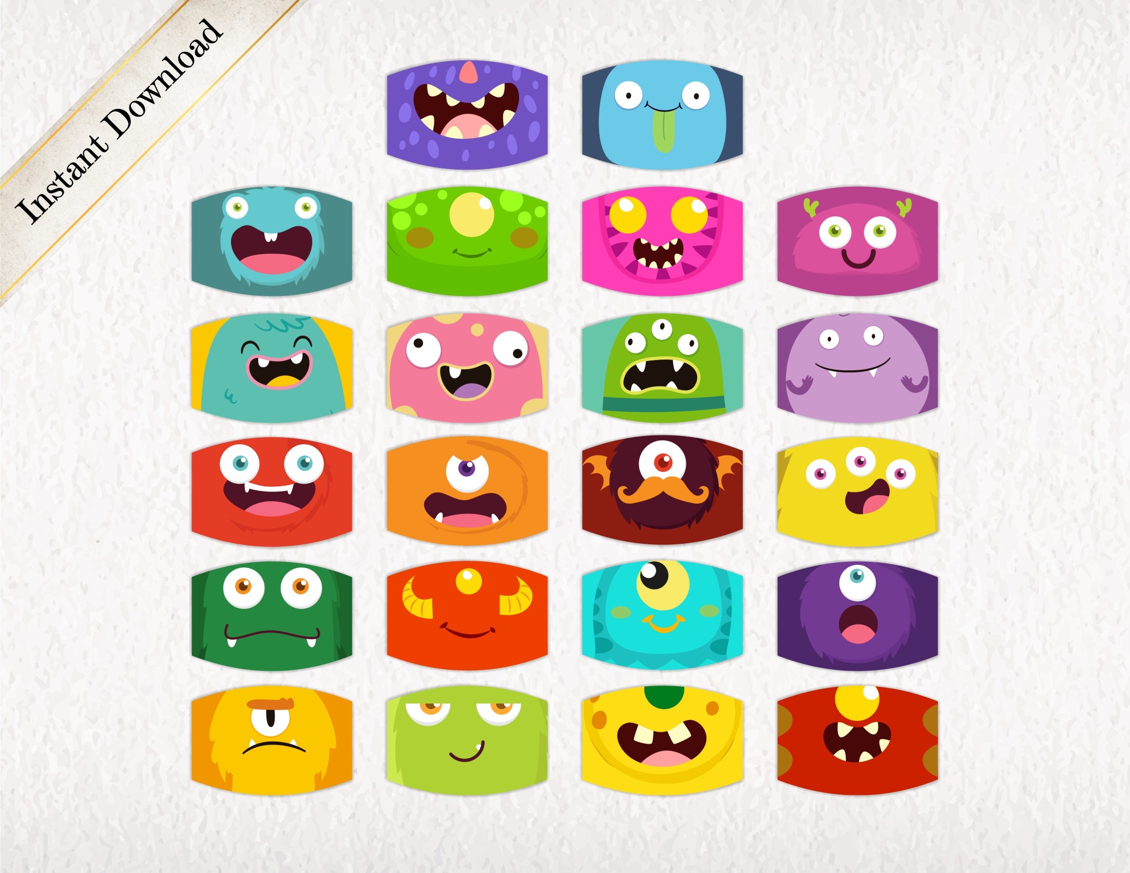 Funny Monster Face Mask Design Pack Kids Face Mask Images | Etsy