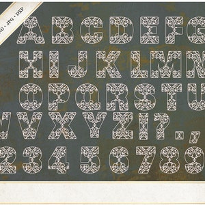 Feestelijk lettertype, Lace alfabet en cijfers Svg, bruiloft digitale ...