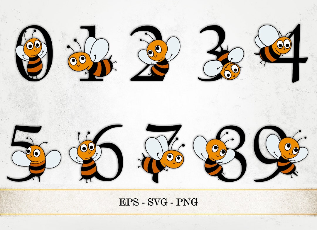 Orange Bumble Bee Numbers, Cartoon Digital Figures, Eps, Svg, Png ...