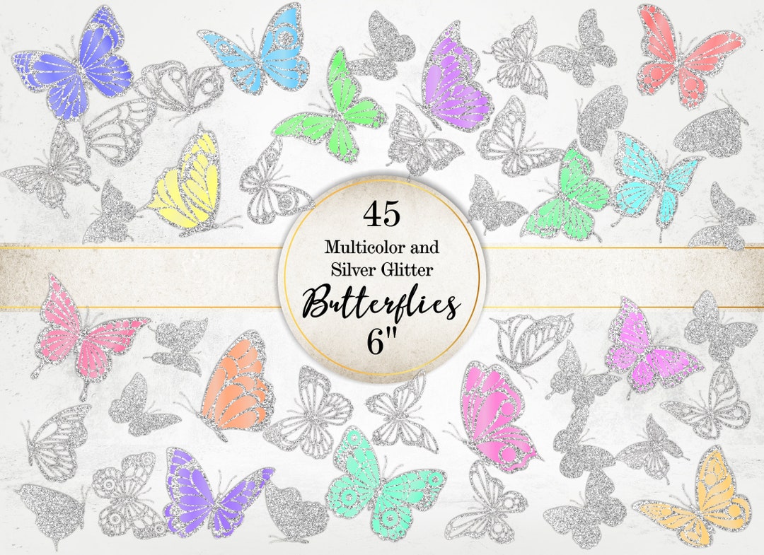 Silver Glitter Butterflies Clipart: Colorful Lace PNG Image Pack ...