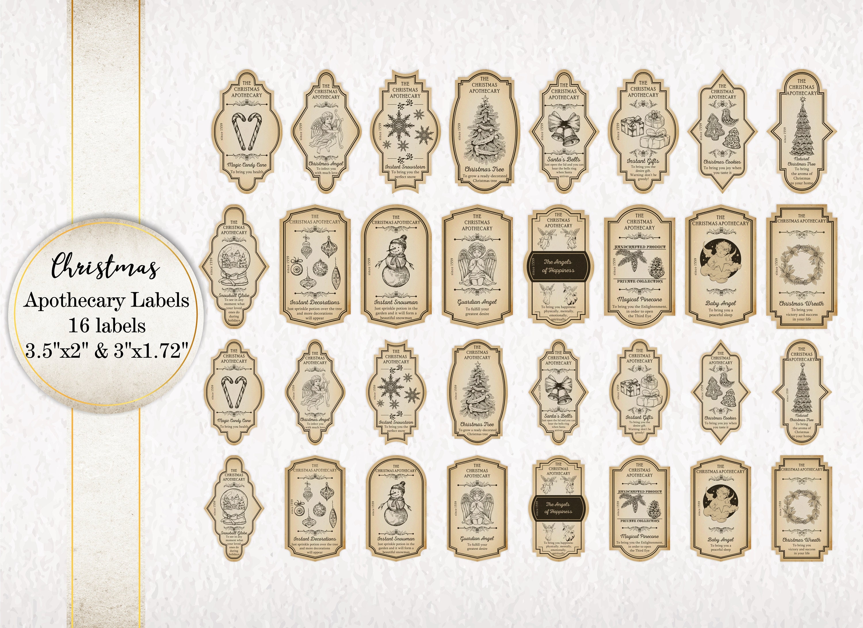 Christmas Apothecary Potion Labels, Christmas Vintage Labels, Digital ...