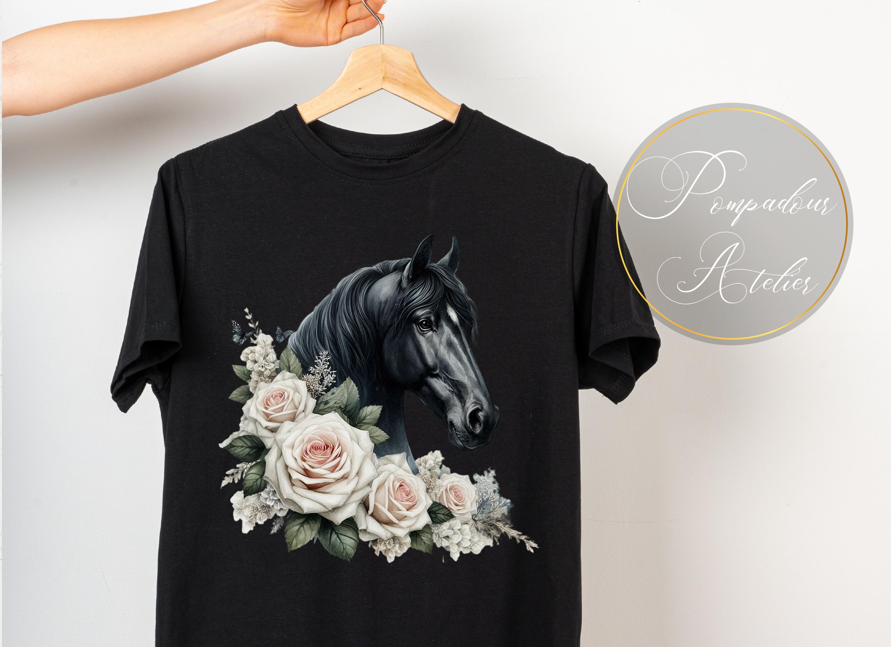 Black Horse & White Roses Clipart: Floral Animal Pngs (digital Download ...