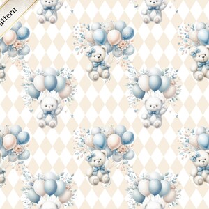 Blue Teddy Bear Digital Paper Pack: Seamless Scrapbook Patterns ...