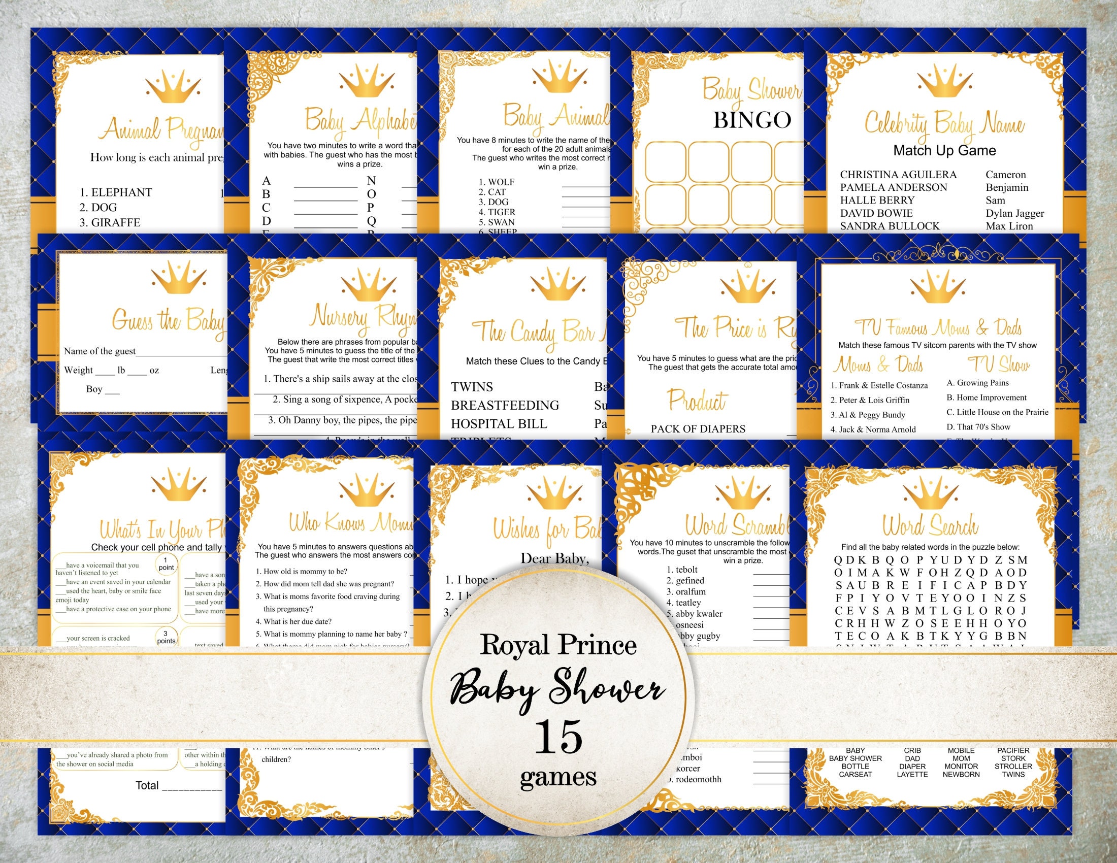 Royal Blue Prince Shower Game Bundle 15 Baby Prince Games - Etsy