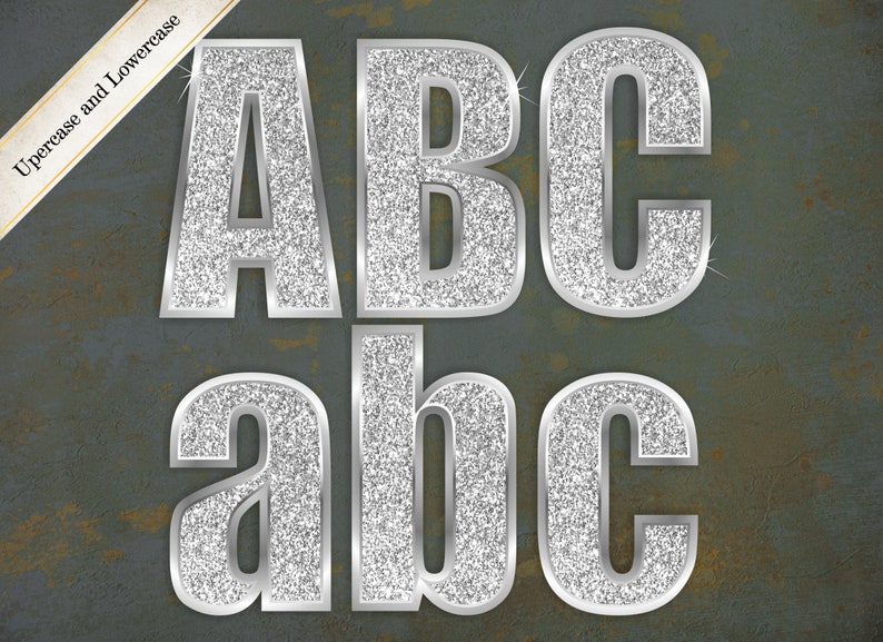 Silver Glitter Alphabet Clipart: Metallic Letters, Numbers, Symbols ...
