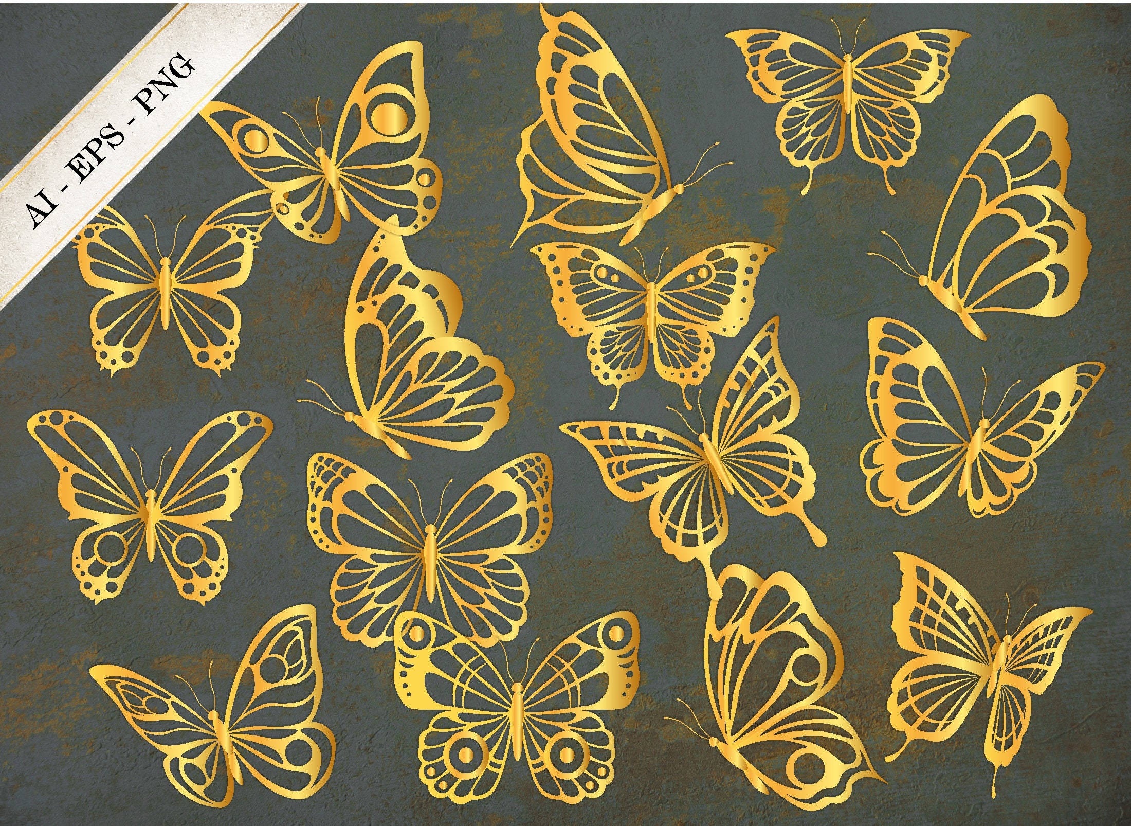 Gold Foil Butterfly Clipart: Lace PNG Graphics (AI, EPS) - Etsy