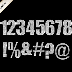 Silver Glitter Alphabet Clipart: Metallic Letters, Numbers, Symbols ...