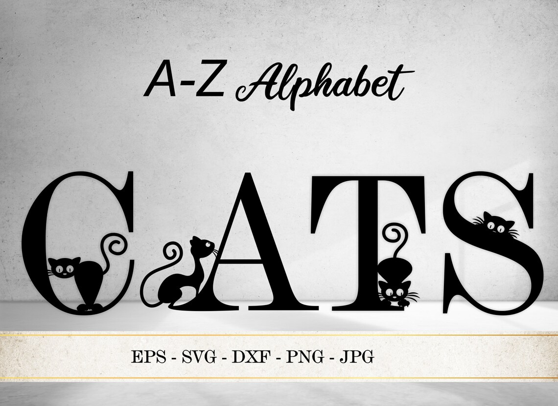 Cat Silhouette Alphabet SVG, Letters A-Z, Kitten Font (PNG, JPG) - Etsy