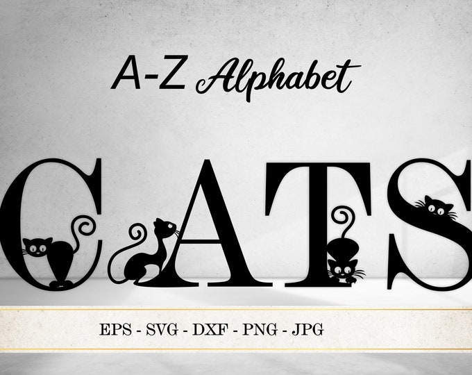 Cat Alphabet SVG PNG / Cute Kitten Numbers & Letters Stencil para ...