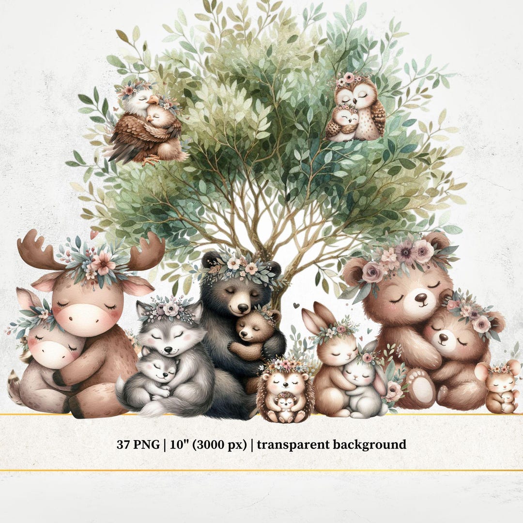 Watercolor Wild Animals Clipart, Mothers Day Pngs, Woodland Clip Art ...