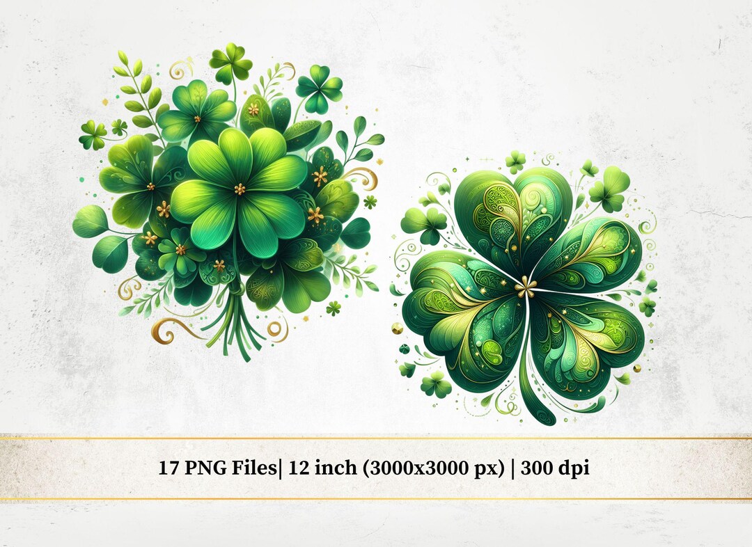 Watercolor Shamrock Clipart, Printable Fantasy Shamrock Png, Decorative ...