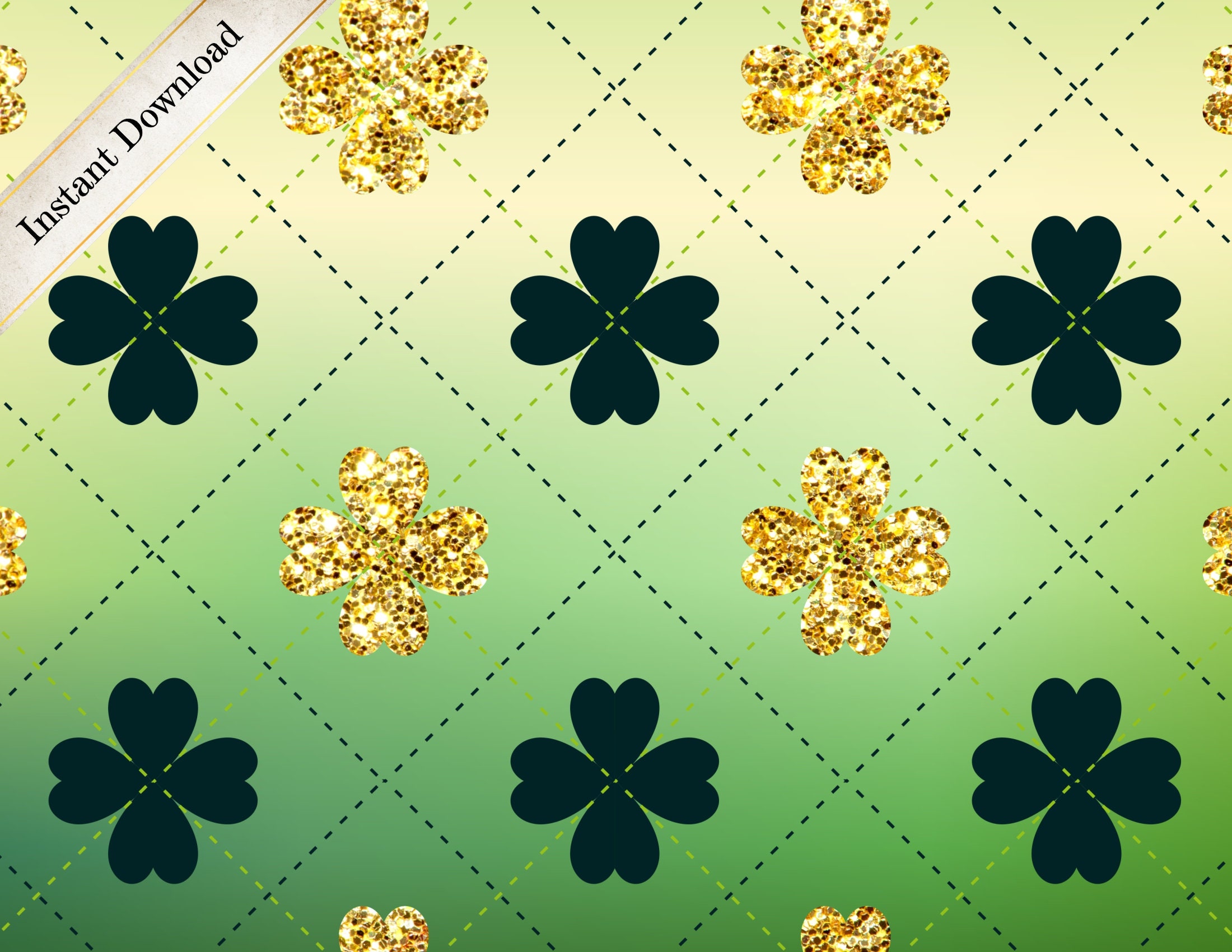 Green St Patrick Day Paper Pack Gold Glitter Leopard Digital | Etsy