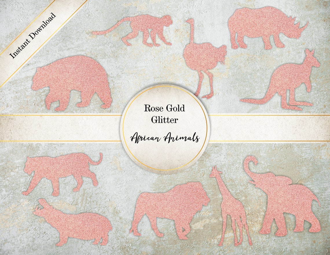 Rose Gold Glitter African Animals Clipart Pack 99 African - Etsy