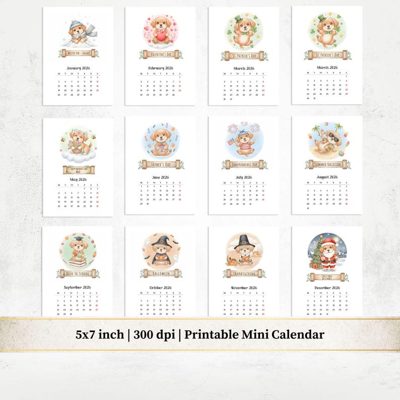 2026 Mini Dog Lover Calendar - Cartoon Illustration - 5x7 Inch - Etsy