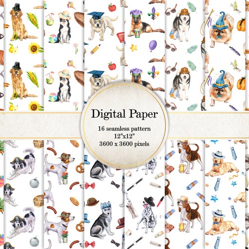 Dogs Digital Paper Pack Dog Scrapbook Pages Patterns Puppy - Etsy