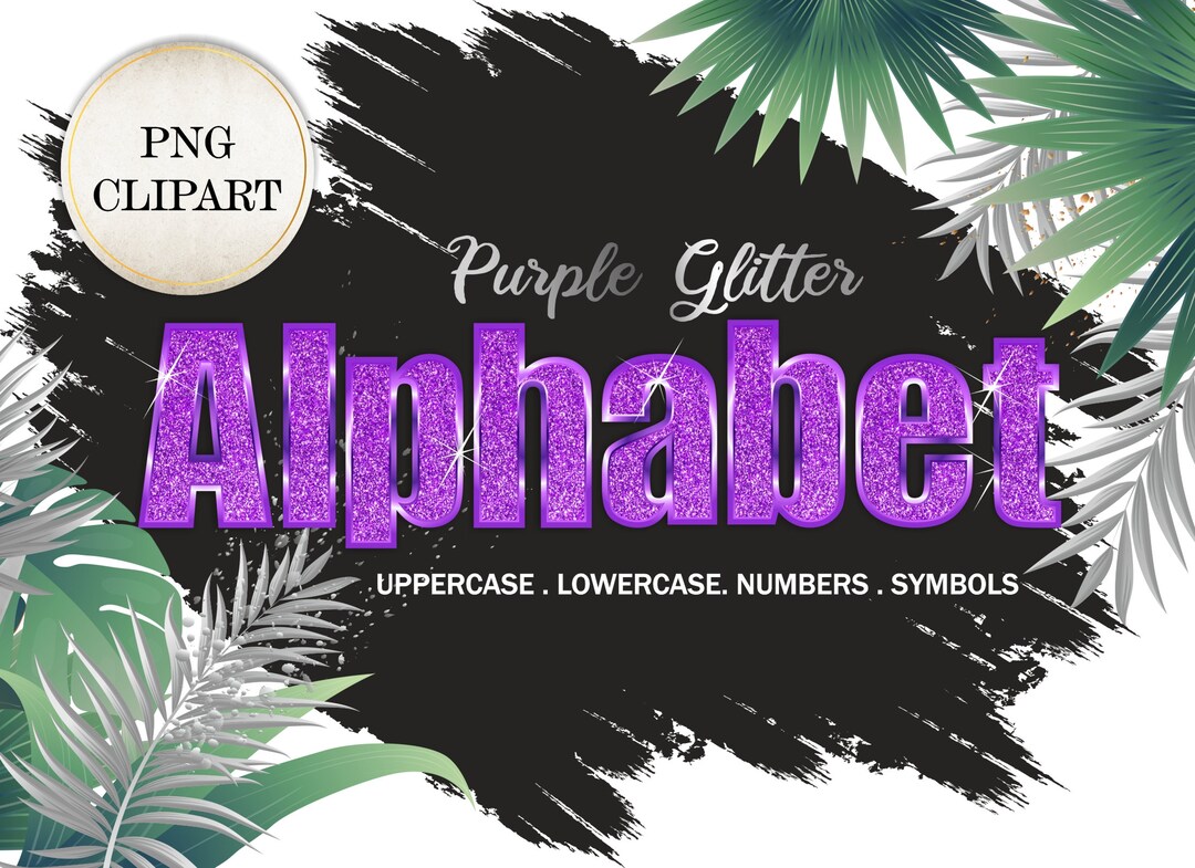 Purple Glitter and Metallic Alphabet Clipart, Violet Digital Letters ...
