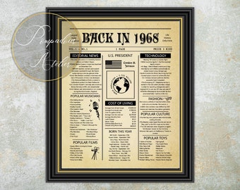 Back in 1968 Newspaper Poster PRINTABLE 1968 PRINTABLE - Etsy Canada