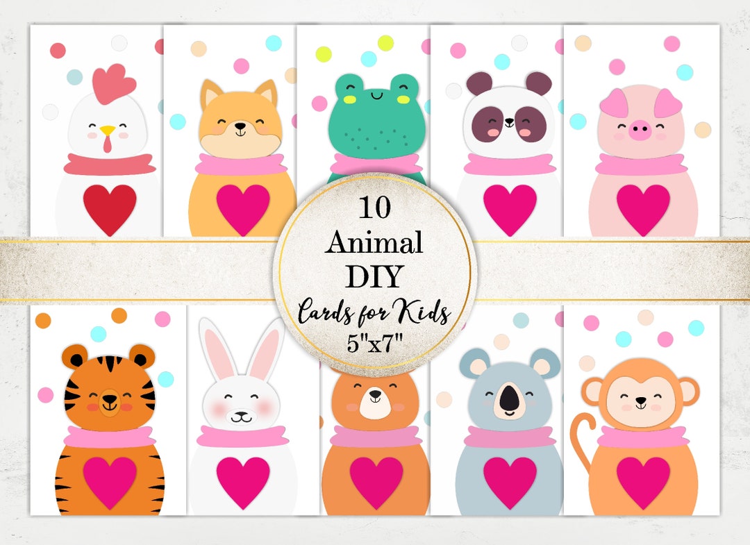 DIY Printable Animals Card, Cards Kit, Craft Activity, Greetings Cards ...
