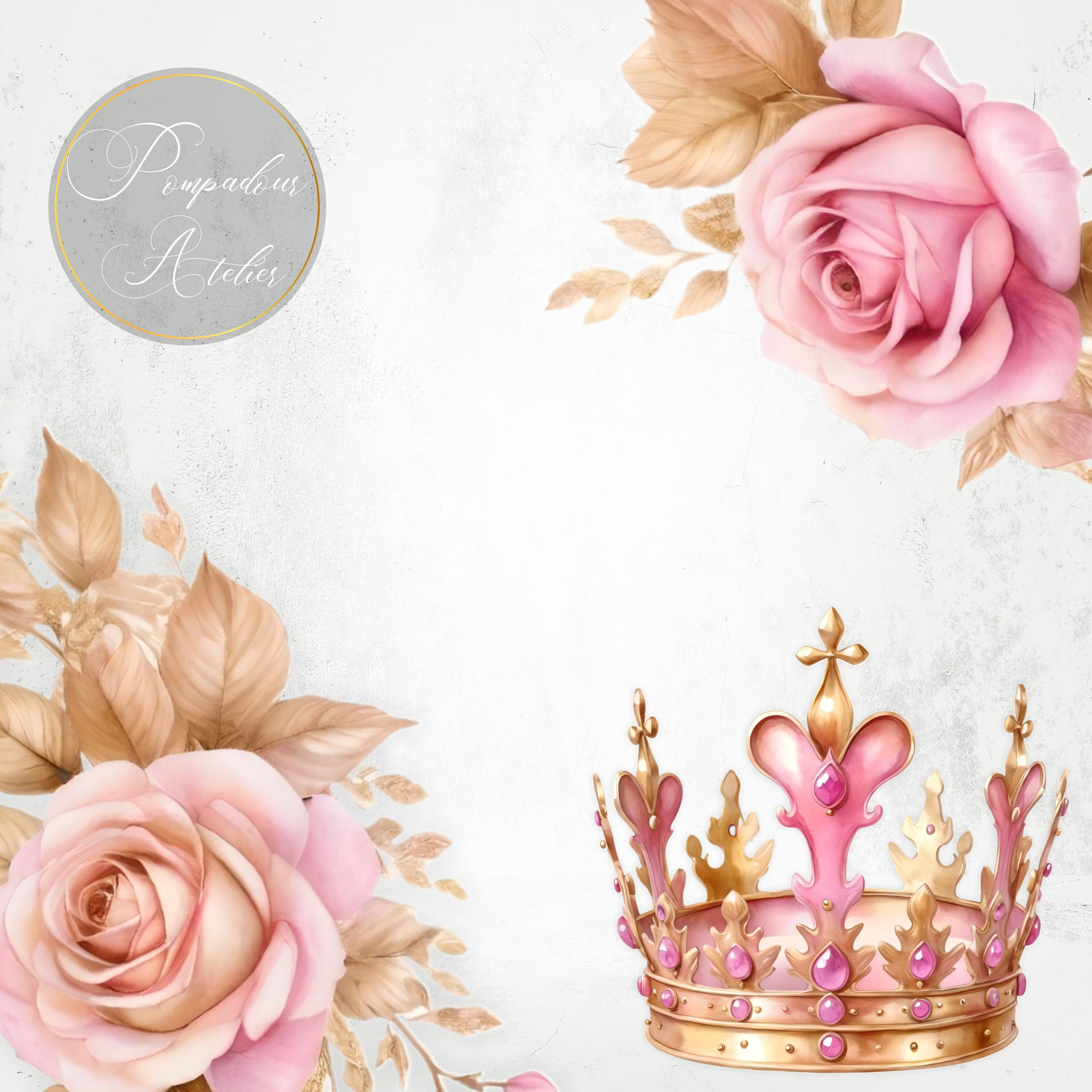 Pink and Gold Princess Clipart: Quinceanera PNG Elements (digital ...