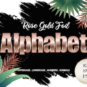 Classic Rose Gold Foil Alphabet SVG, Rose Gold Digital Letters Numbers ...