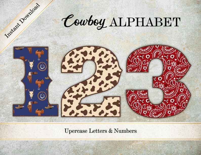 Cowboy Alphabet and Numbers Western Digital Letters and - Etsy