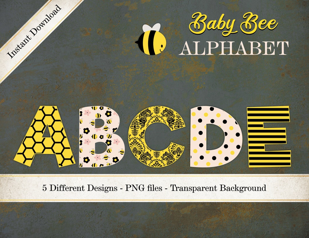 Bumble Bee Font, Bee Alphabet Clipart, Digital Letters, Honey Clipart ...
