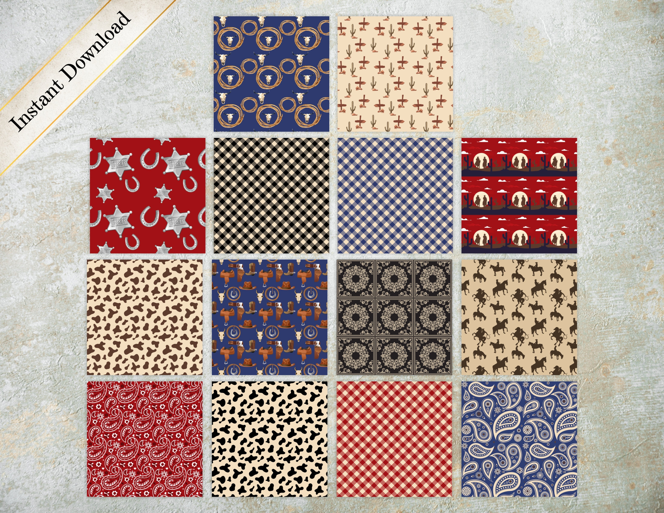Cowboy Digital Paper Pack Seamless Pattern Wild West | Etsy