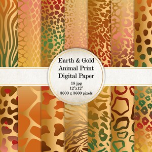 Gold Foil Animal Print Paper Pack, Elegant Digital Paper, Safari Skin ...
