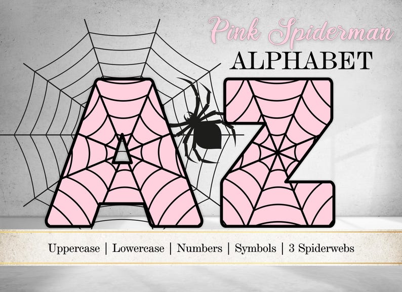 Pink Spider Girl Alphabet SVG, Letters, Numbers, Cricut Cut Files - Etsy