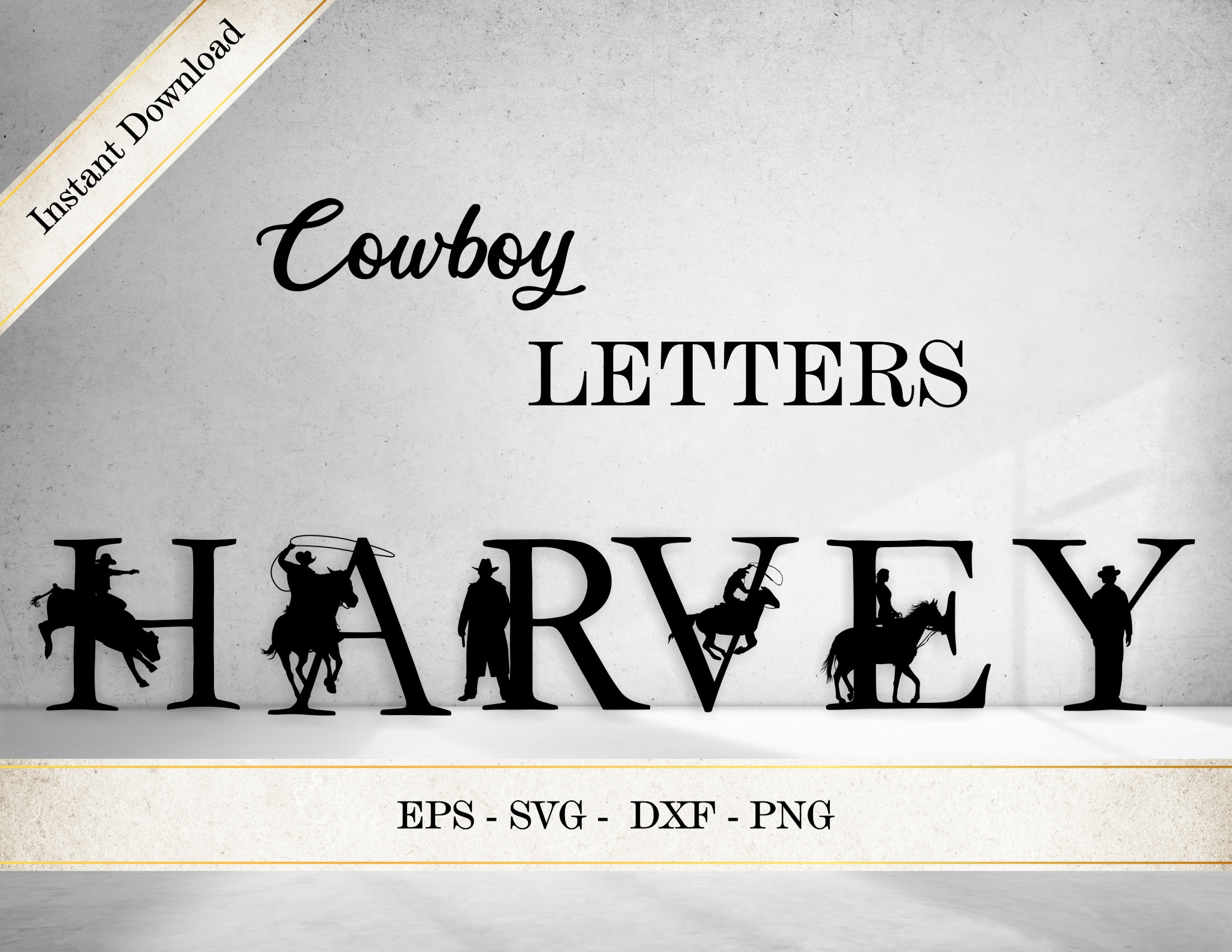 Cowboy Silhouette Alphabet SVG Letters A-Z Monogram Font PNG | Etsy