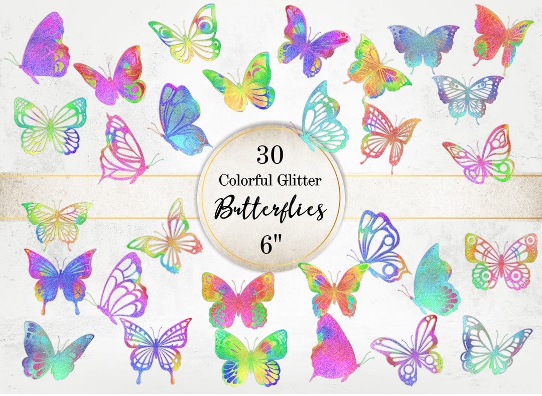 Rainbow Glitter Butterflies Clipart: PNG Graphics, Commercial Use - Etsy