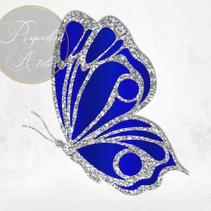 Royal Blue and Silver Glitter Butterflies Image Bundle, Lace ...