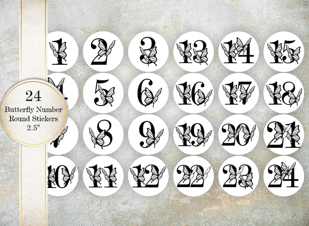 Butterfly Numbers Round Labels, Numbers 1-24, Printable Butterflies ...