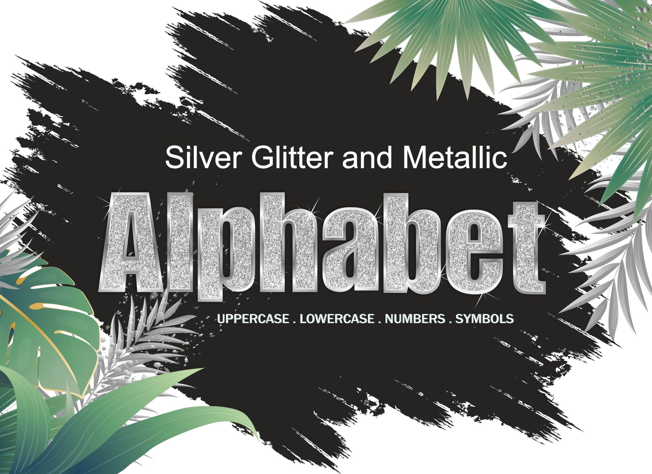 Silver Glitter Alphabet Clipart: Metallic Letters, Numbers, Symbols ...