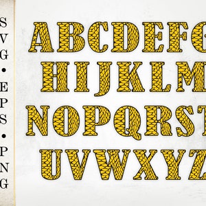 Yellow Snake Print Alphabet SVG, Animal Print Letters Numbers and ...